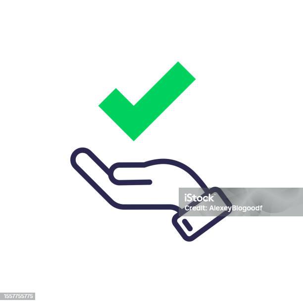 Ikon Garis Tipis Yang Disetujui Telapak Tangan Dengan Tanda Centang