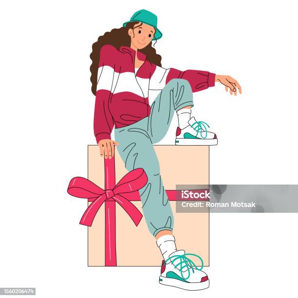 Gadis Duduk Di Kotak Hadiah Besar Ilustrasi Vektor Datar Untuk Perayaan ... Gadis Duduk Di Kotak Hadiah Besar Ilustrasi Vektor Datar Untuk Perayaan ...