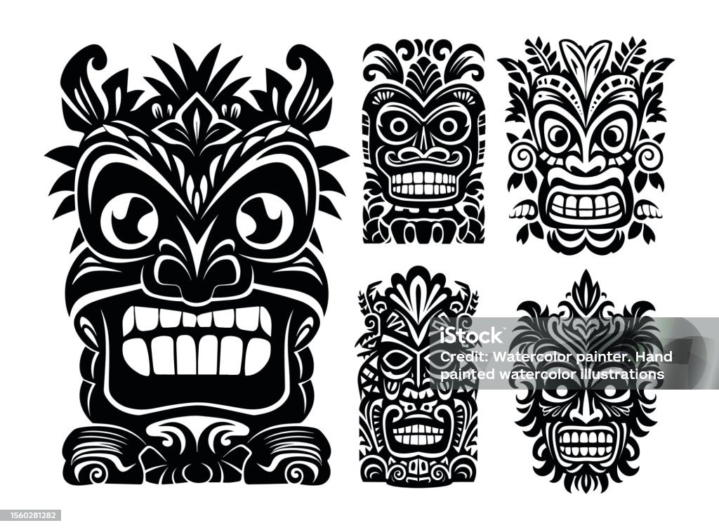 Ilustración De Juego De Cabeza Del Dios Tiki Étnico Hawaiano Máscara De