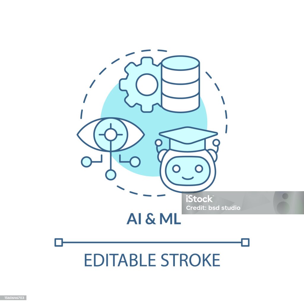 2d Ai And Ml Concept Linear Icon Stock Illustration Download Image