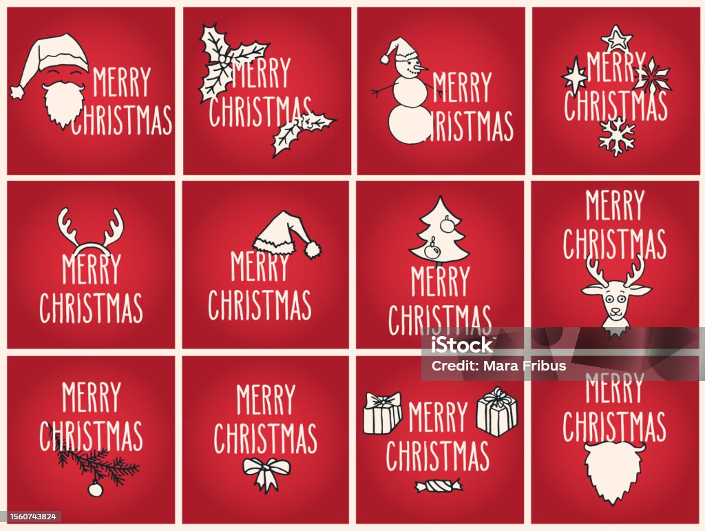 Merry Christmas Greeting Cards Set Stock Illustration Download Image