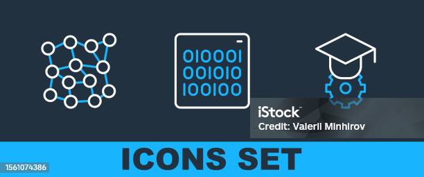 Set Line Graduation Cap Neural Network And Binary Code Icon Vector Stock Illustration Download