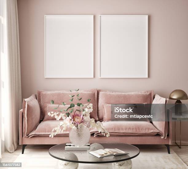 Bingkai Poster Mockup Di Dinding Ruang Tamu Latar Belakang Apartemen