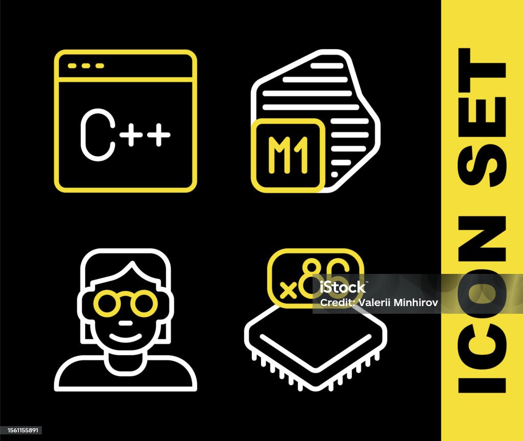 Ilustración De Set Line Processor Con Microcircuitos Cpu Hacker Coder E Icono De Software Vector