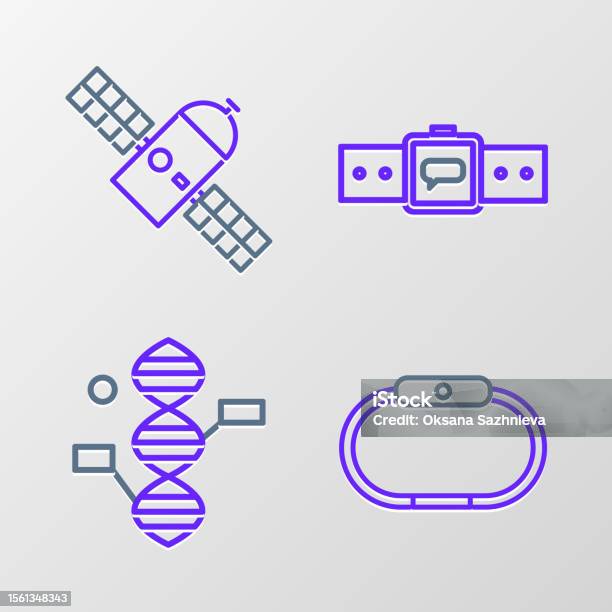 Définissez La Ligne Smartwatch Symbole Adn Et Icône Satellite Vecteur