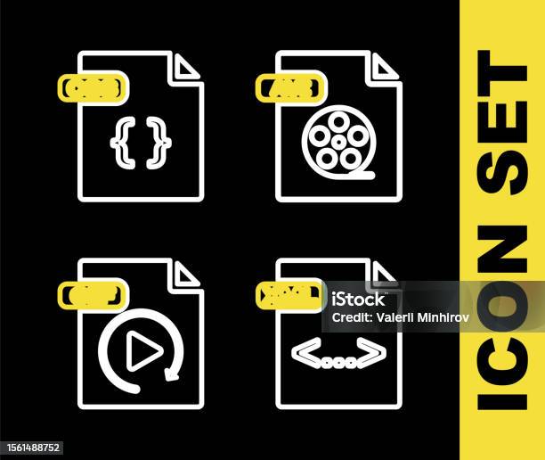Setel Baris Dokumen File Avi Ikon Xml Dan Css Vektor Ilustrasi Stok