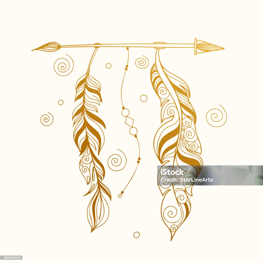 Abstrak Dekoratif Boho Arrow Dan Latar Belakang Pena Bulu Untuk Desain