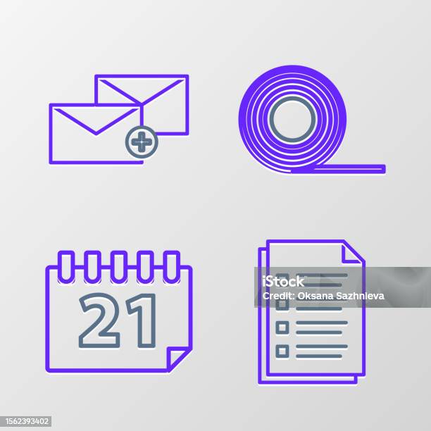 Définir La Ligne Document Fichier Calendrier Scotch Et Icône Enveloppe