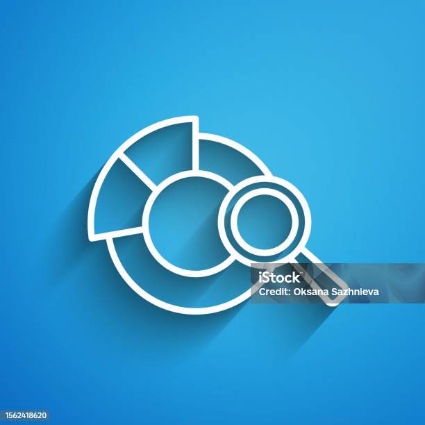Ligne Blanche Loupe Et Icône Danalyse De Données Isolée Sur Fond Bleu