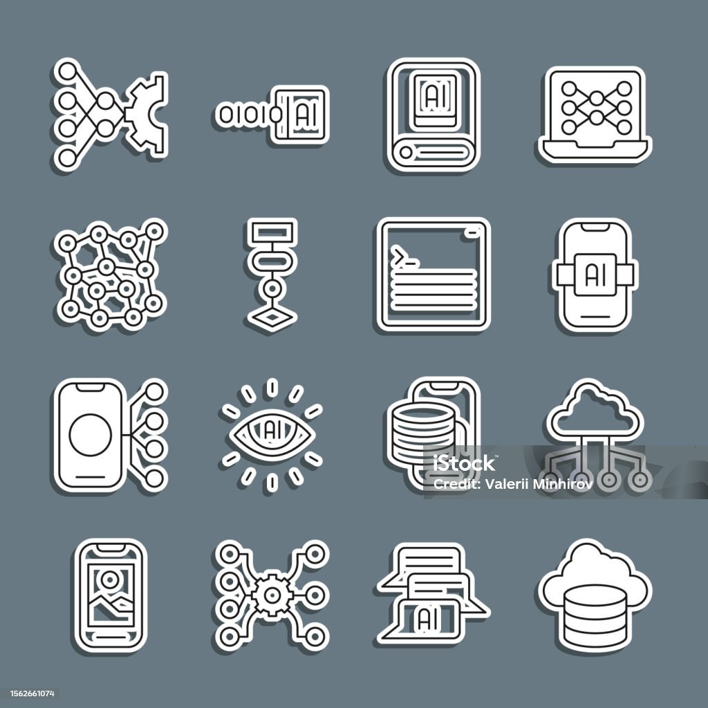 Set Line Cloud Database Network Cloud Connection Artificial Intelligence Ai Algorithm Neural