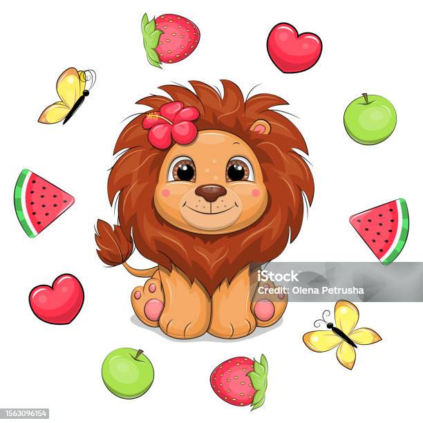 Singa Kartun Lucu Dengan Bunga Tropis Dalam Bingkai Buah Ilustrasi Stok ... Singa Kartun Lucu Dengan Bunga Tropis Dalam Bingkai Buah Ilustrasi Stok ...
