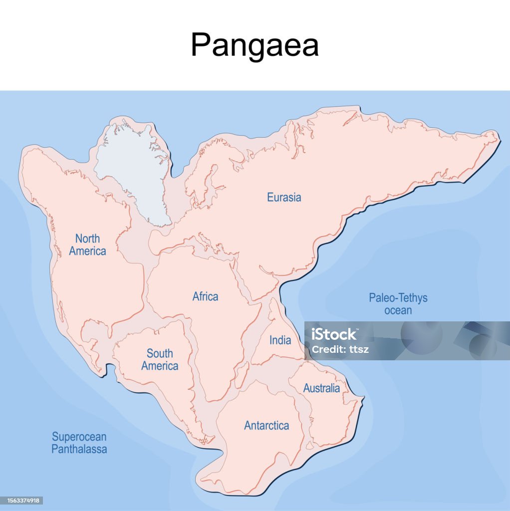 Supercontinent Pangaea With Modern Continental Borders Superocean Panthalassa And Paleotethys