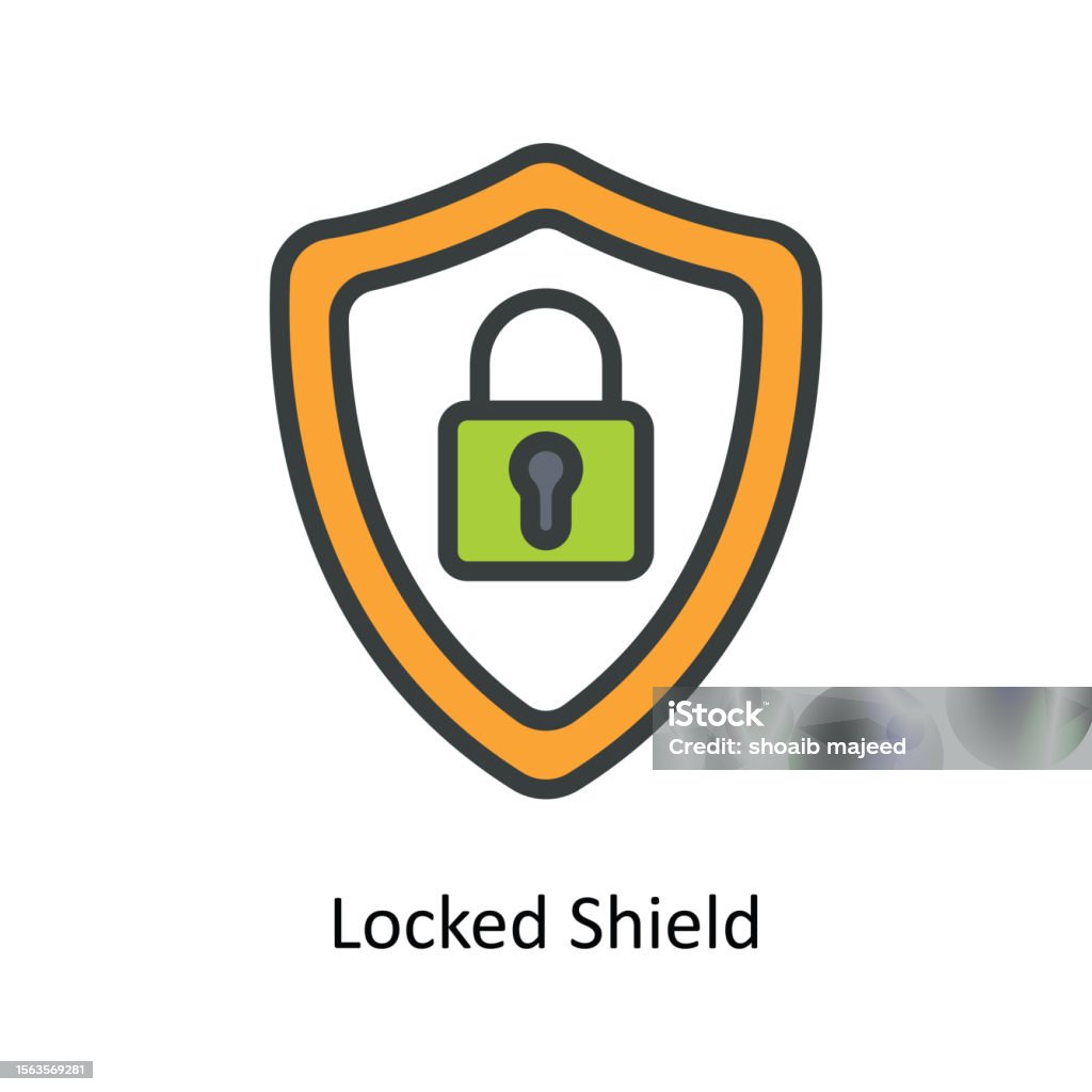Locked Shield Vector Fill Outline Icon Design Illustration Cyber