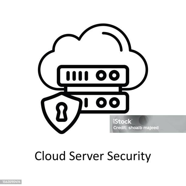 Garis Besar Vektor Keamanan Server Cloud Ilustrasi Desain Ikon Simbol