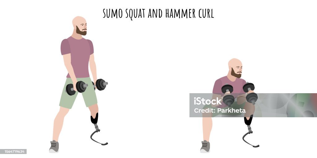 Man With A Prosthetic Leg Doing Squat And Curl Stock Illustration Download Image Now
