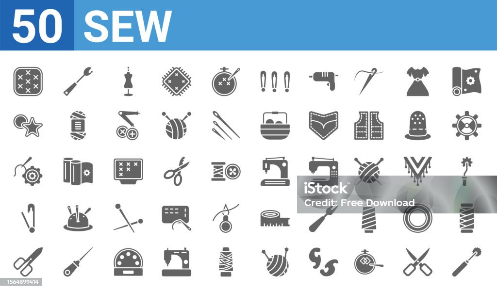 Set Of 50 Sew Web Icons Filled Glyph Icons Such As Tracing