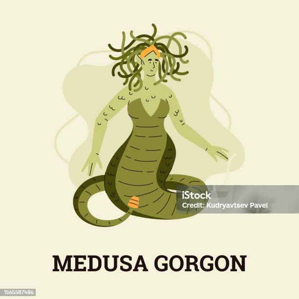 Yunani Kuno Mitos Medusa Gorgon Karakter Monster Ilustrasi Vektor Datar