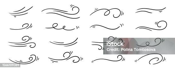 Set Sketsa Garis Angin Doodle Gerakan Angin Doodle Yang Digambar Tangan