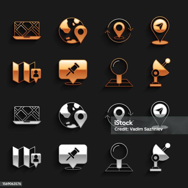 Vetores De Defina Push Pin Mapa Radar Mapa Dobrado Com Marcador De