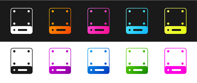 Set Server Data Web Hosting Icon Isolated On Black And White Background