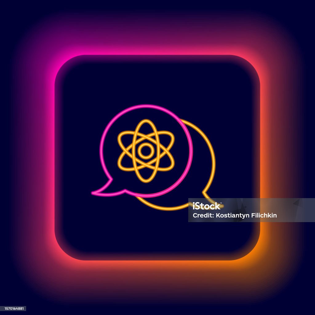 Ligne Néon Brillante Icône Atom Isolée Sur Fond Noir Symbole De La