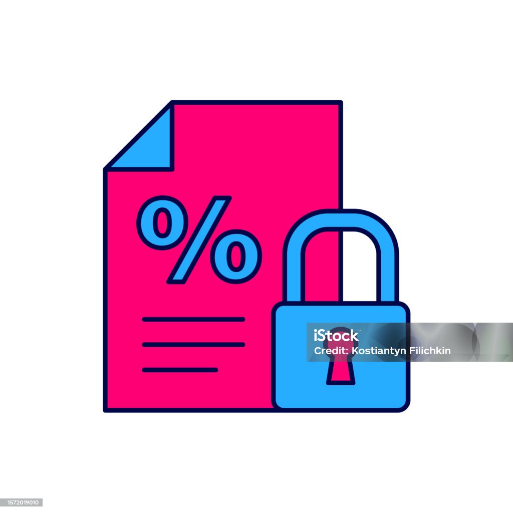 Contour Rempli Document Financier Et Icône De Cadenas Isolés Sur Fond