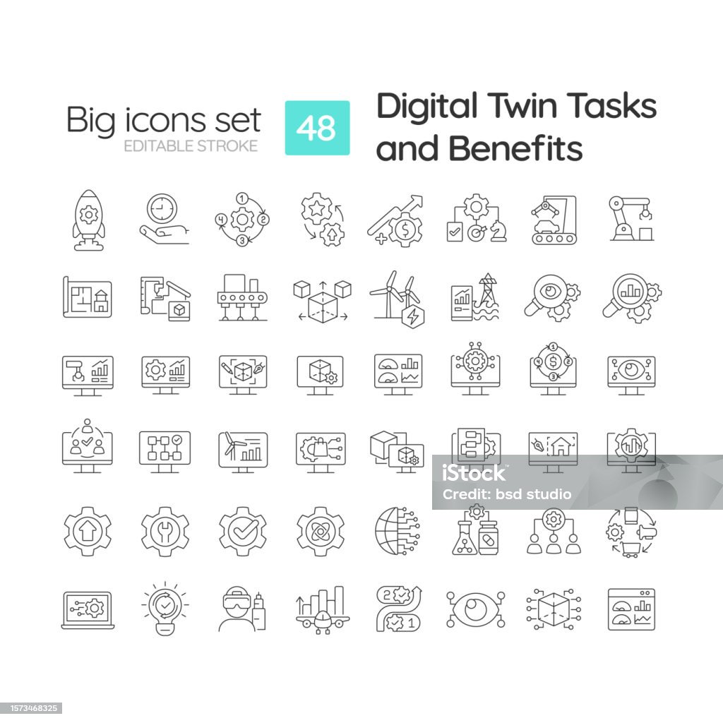 Digital Twin Tasks And Benefits Linear Icons Set Stock Illustration ... Digital Twin Tasks And Benefits Linear Icons Set Stock Illustration ...