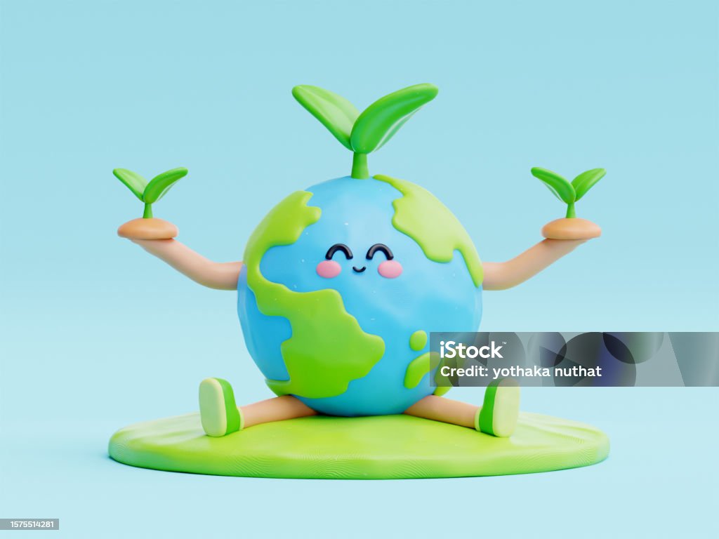 3d Cute Earth Cartoon Character World Environment Day Save Planet And