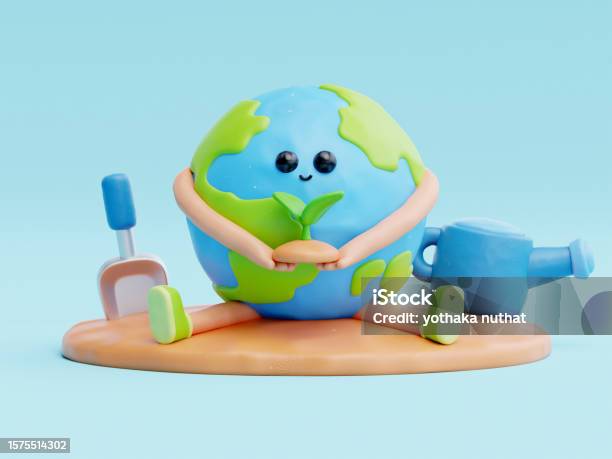 3d Cute Earth Cartoon Character World Environment Day Save Planet And