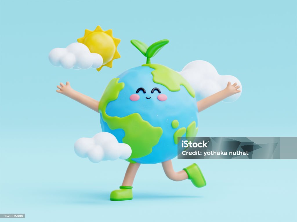 3d Cute Earth Cartoon Character World Environment Day Save Planet And