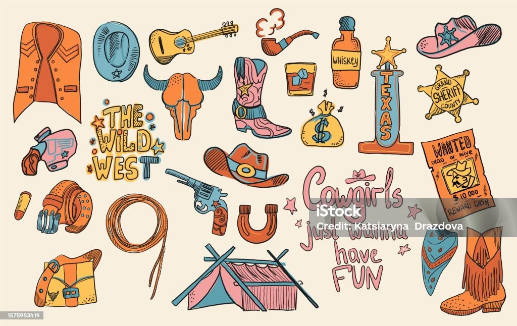 Satu Set Elemen Tema Koboi Ilustrasi Vektor Doodle Termasuk Elemen ... Satu Set Elemen Tema Koboi Ilustrasi Vektor Doodle Termasuk Elemen ...