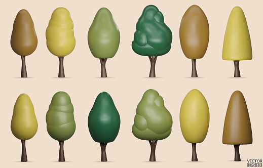 Ensemble Darbres Isolés Sur Fond Blanc Arbre 3d Pour Laménagement