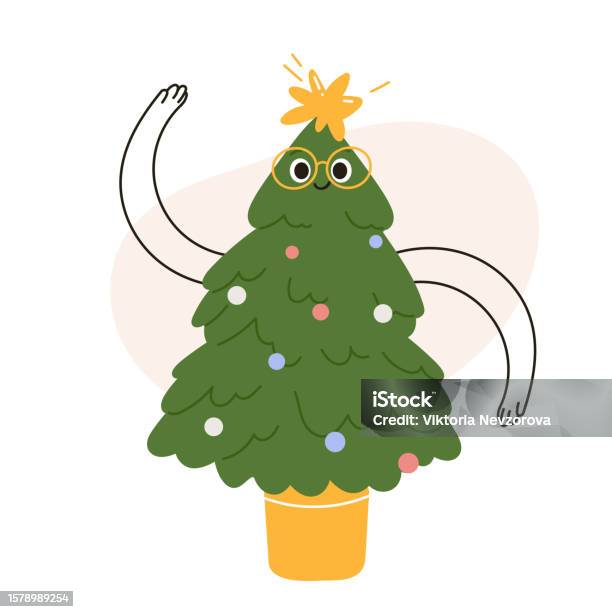 Concept De Personnage Darbre De Noël Dessin Animé Avec Un Sourire