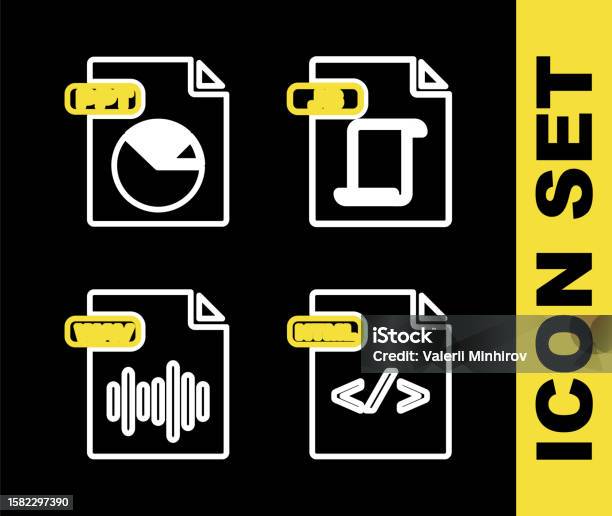 Setel Baris Dokumen File Js Html Wav Dan Ikon Ppt Vektor Ilustrasi Stok