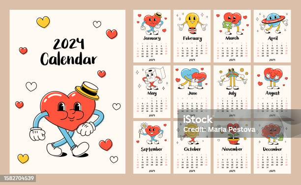 Template Kalender Untuk 2024 Tata Letak Kartun Vertikal Hati Dan ... Template Kalender Untuk 2024 Tata Letak Kartun Vertikal Hati Dan ...