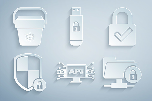 Set Computer Api Interface Lock And Check Mark Shield Security With