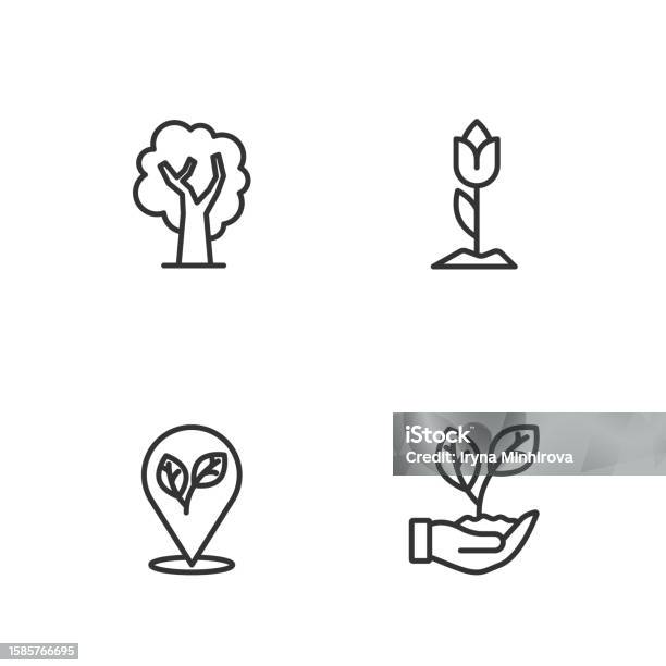Atur Garis Daun Di Tangan Lokasi Dengan Daun Pohon Dan Ikon Tulip Bunga ... Atur Garis Daun Di Tangan Lokasi Dengan Daun Pohon Dan Ikon Tulip Bunga ...