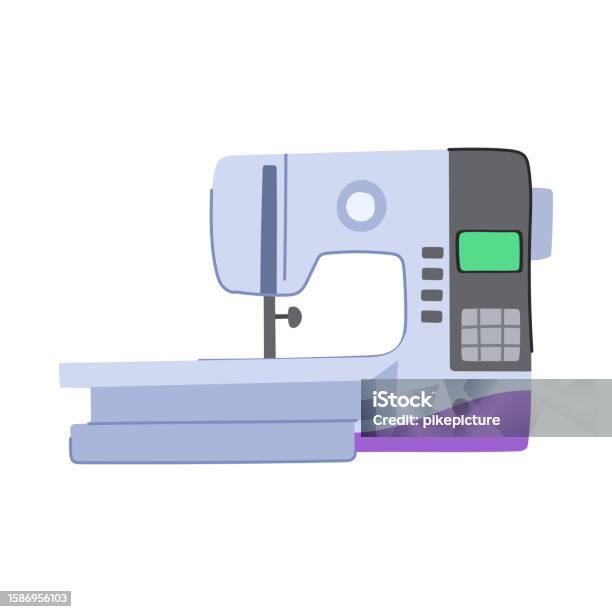 Fabric Sew Machine Cartoon Vector Illustration Stock Illustration
