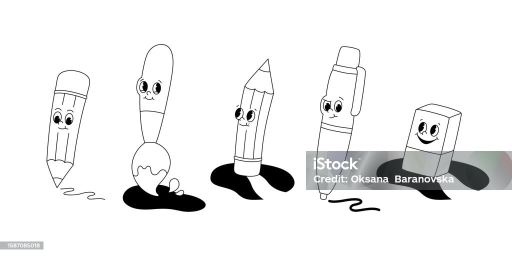 Ensemble Vectoriel De Mascottes Rétro De Dessins Animés Illustrations