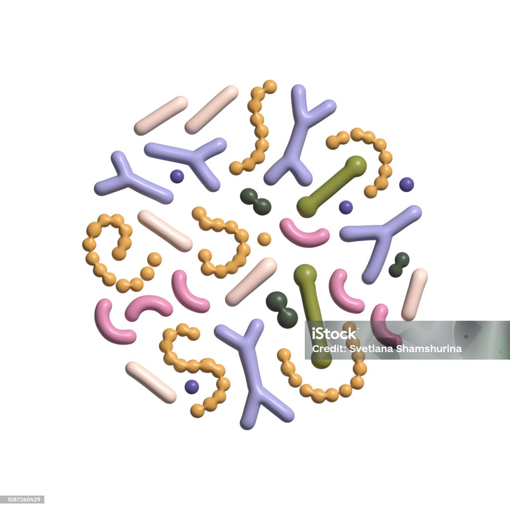 3d Render Probiotic Bacteria Set In Circle Composition Gut Microbiota