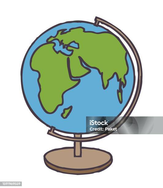 Doodle Earth Globe Icon Colorful Hand Drawn Planet Symbol Isolated On