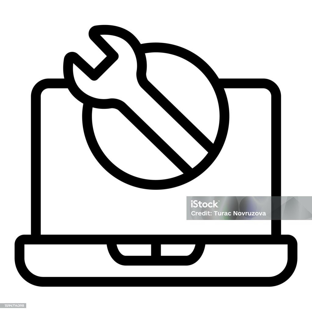 Laptop With Wrench Line Icon Pcrepair Concept Laptope Vector Sign On White Background Laptope