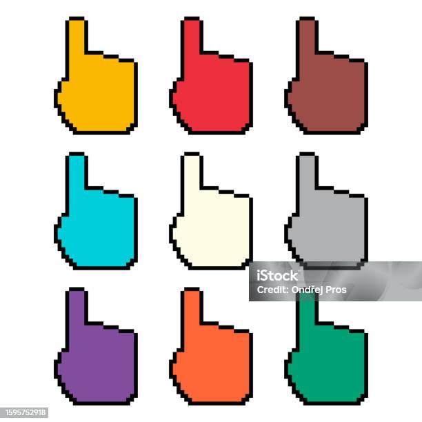 Set Of Finger Pixel Icon Web Cursor Click Mouse Symbol Computer Pointer