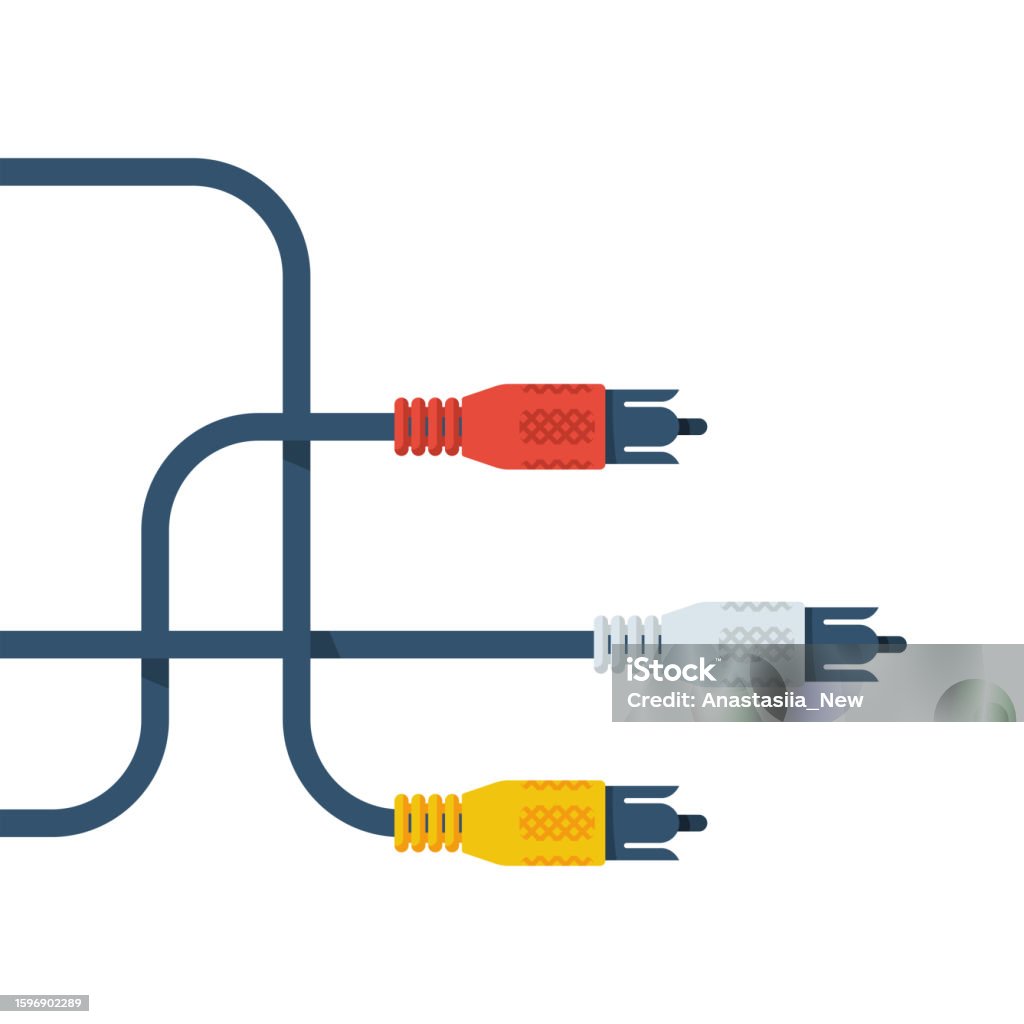 Tv Cable Audiovideo Plugs Analog Cable Vector Illustration Flat Design Stock Illustration
