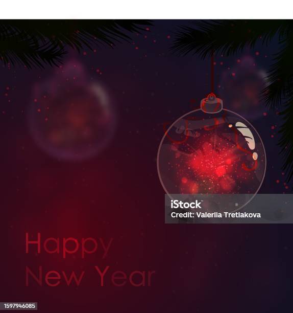 Bola Kaca Natal Dengan Sinar Lampu Merah Liburan Abstrak Desain Kartu