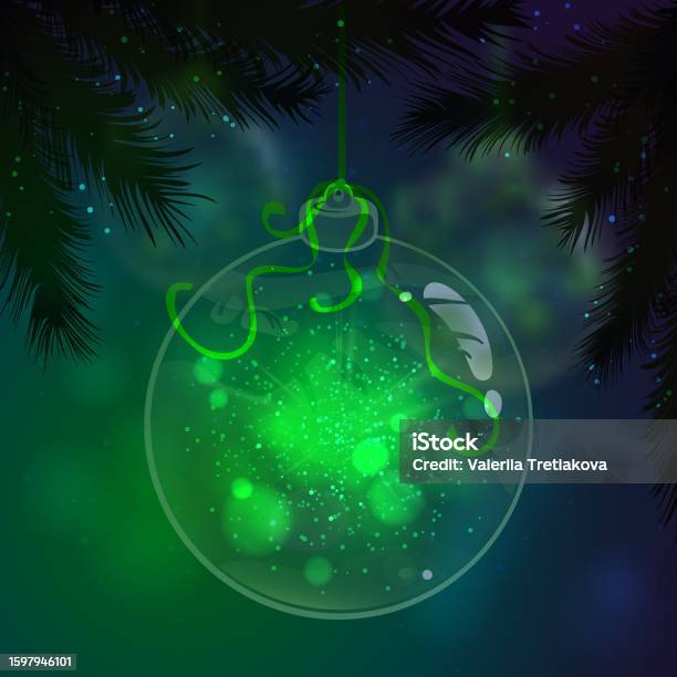 Bola Kaca Natal Dengan Sinar Lampu Hijau Liburan Abstrak Desain Kartu