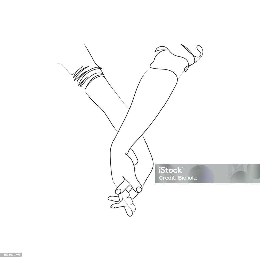Hands Holding Together One Line Art Stock Illustration Download Image