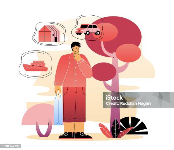 Ilustración de El Hombre Piensa En El Coche Y La Casa y más Vectores ... Ilustración de El Hombre Piensa En El Coche Y La Casa y más Vectores ...