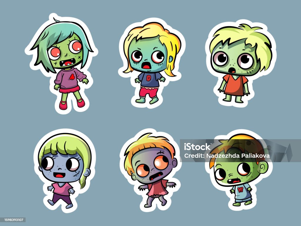 Cute Zombie Halloween Characters Sticker Pack Vector Illustration Stock Illustration Download