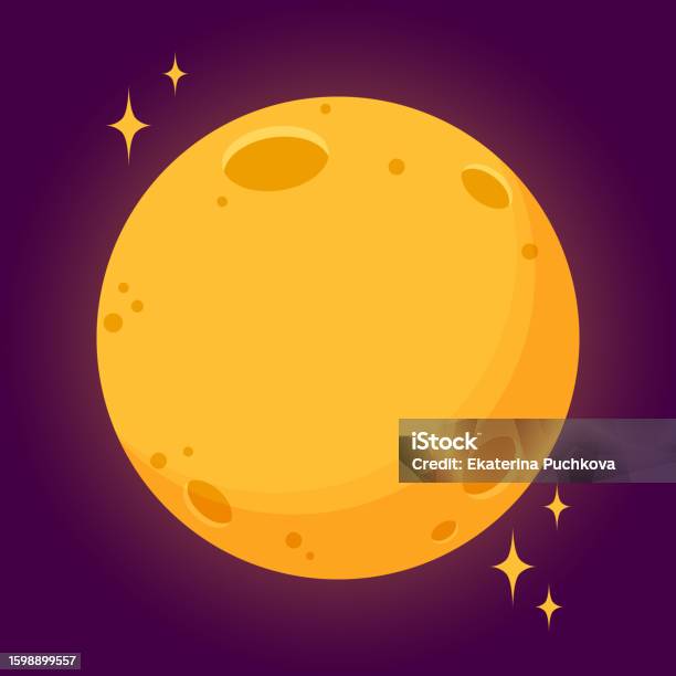 Pleine Lune Et Étoiles Dans Le Style Dessin Animé Icône Astronomie